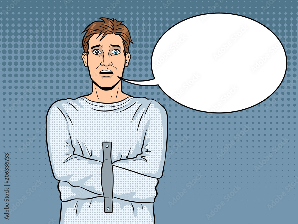 Man in straitjacket pop art vector illustration Stock Vector | Adobe Stock