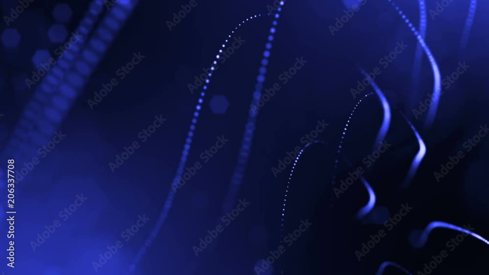 3d render loop animation of glow particles form oscillating lines as ...
