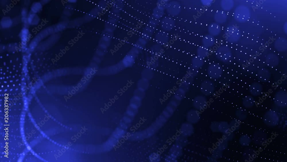 3d render loop animation of glow particles form oscillating lines as ...