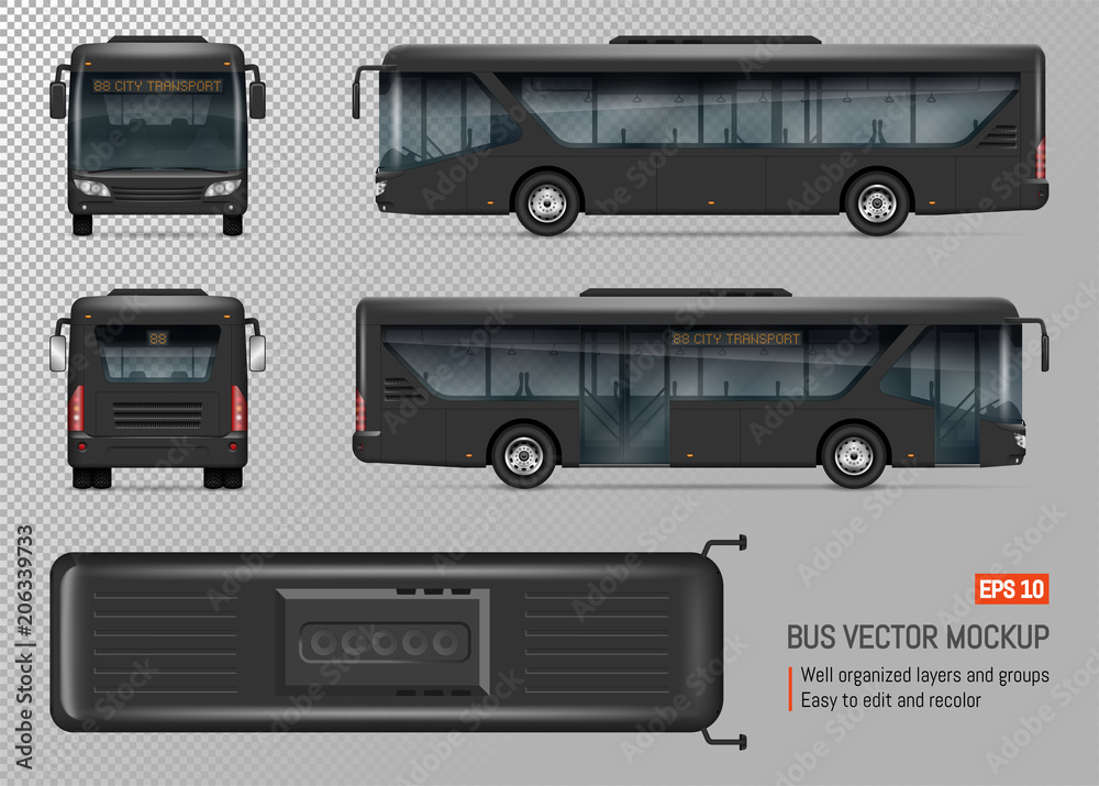 Bus vector mockup. Isolated template of city transport on transparent ...