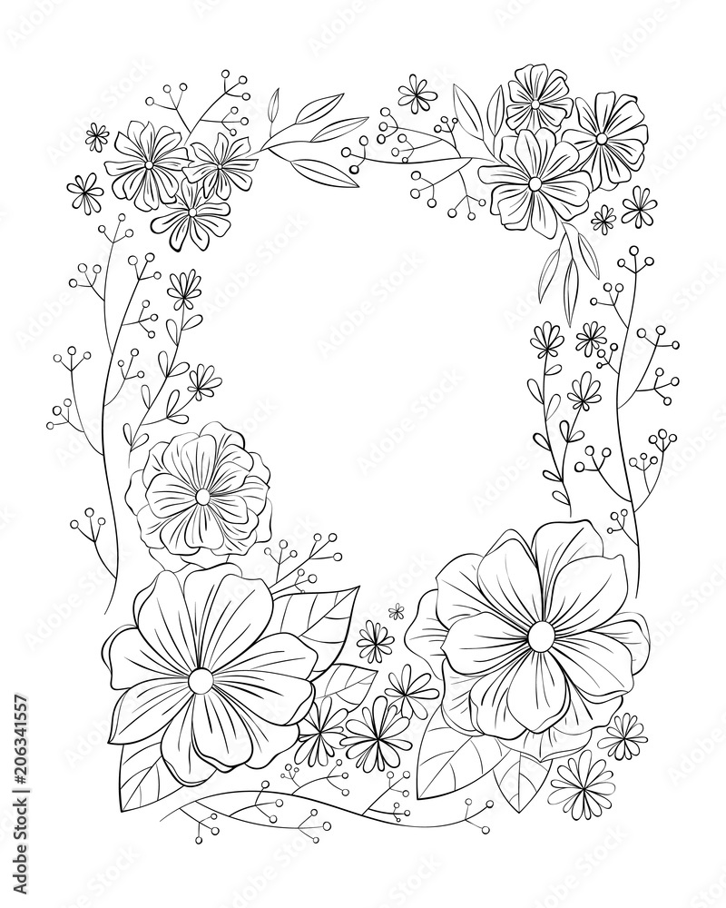 Hand drawn botanical frame. Decorative vector border. Line art Stock ...