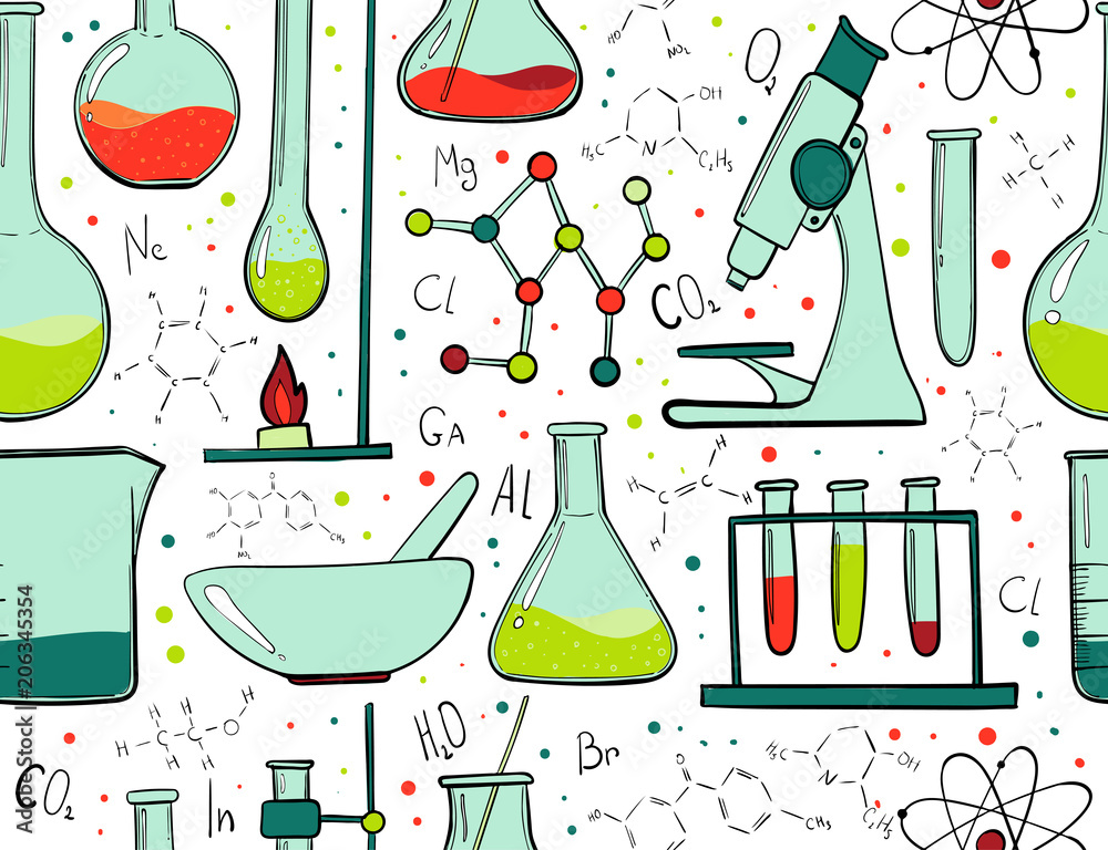 Laboratory equipment color seamless pattern. Science chemistry ...