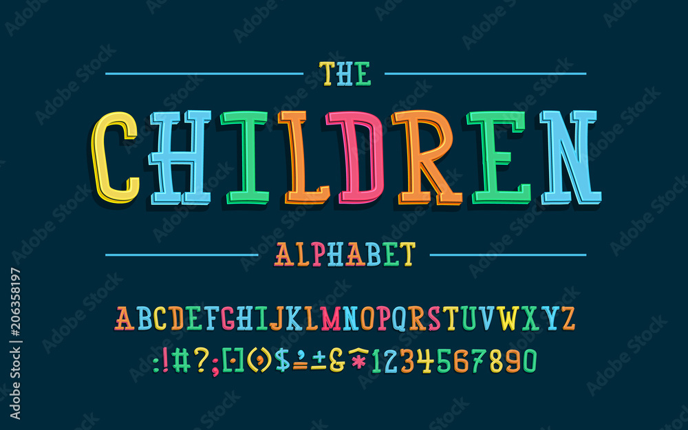 Latin alphabet. Children font in cute cartoon 3d style. Stock Vector ...