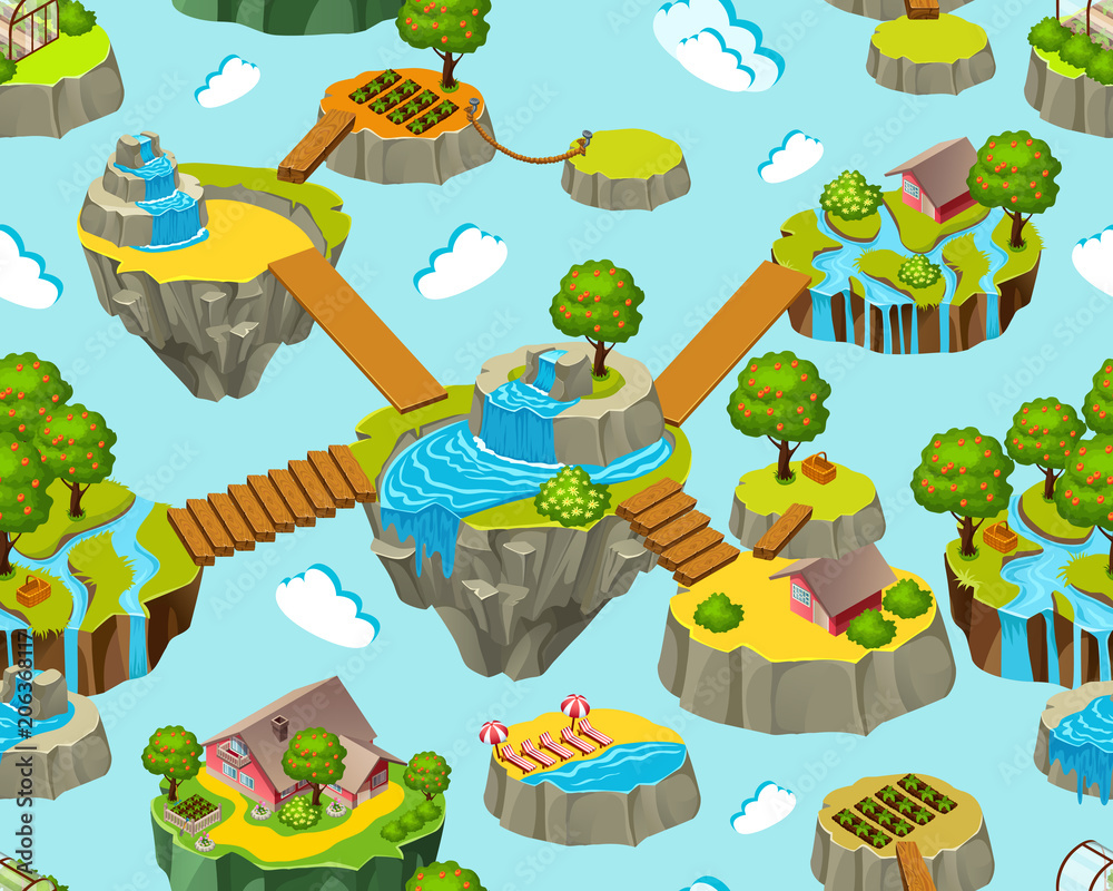 Seamless landscape for games. Games moves to the islands. Vector ...