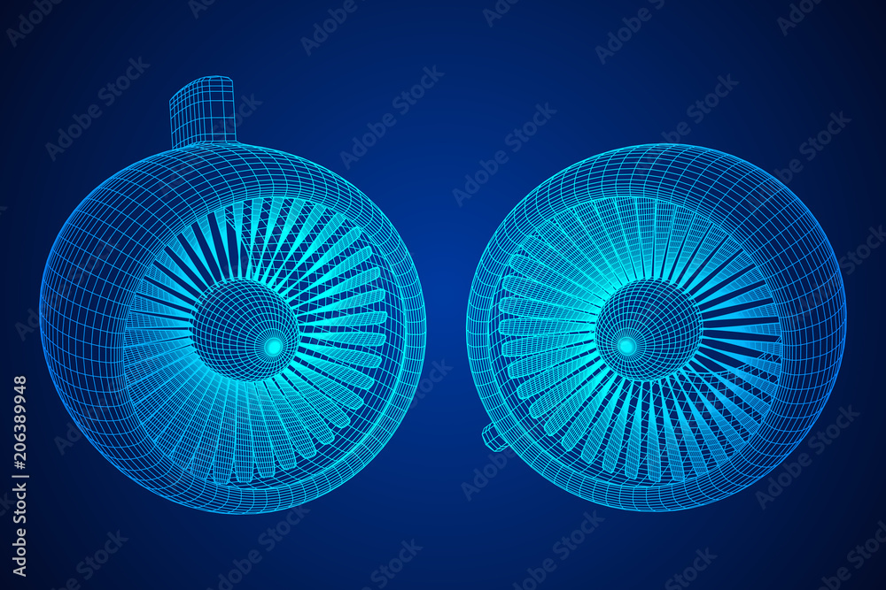 Turbo jet plane engine wireframe low poly mesh vector illustration ...