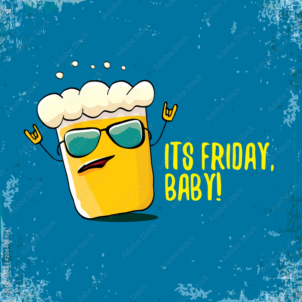 Its friday baby vector concept illustration with funky beer hand drawn ...