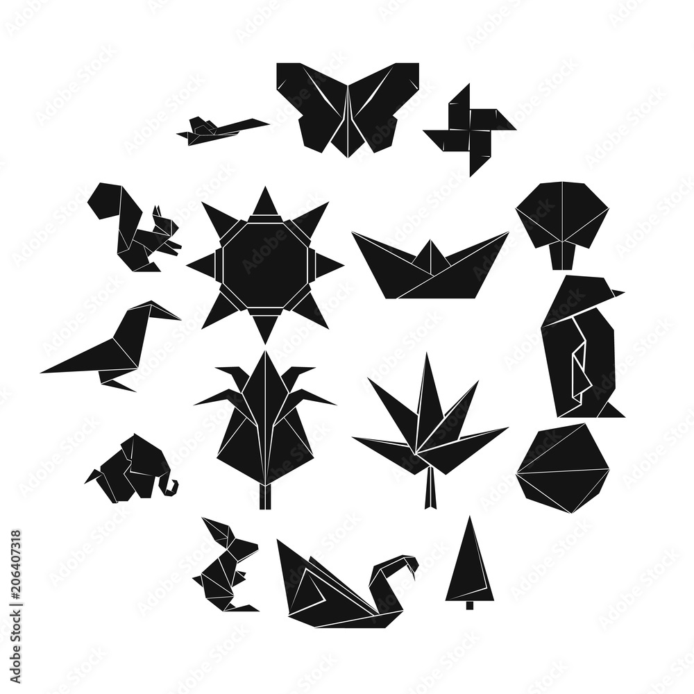 Origami icons set. Simple illustration of 16 origami vector icons for ...