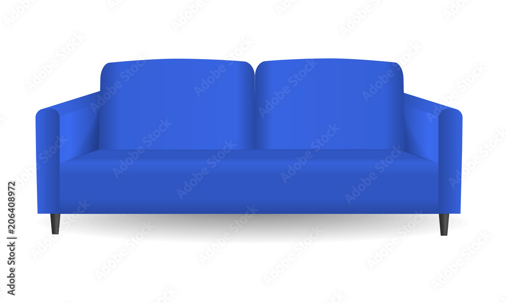 Blue sofa mockup. Realistic illustration of blue sofa vector mockup for ...