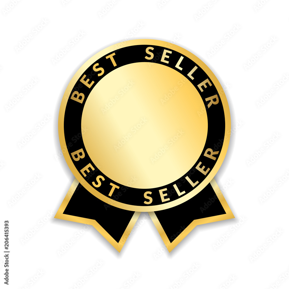Ribbon award best seller. Gold ribbon award icon isolated white ...