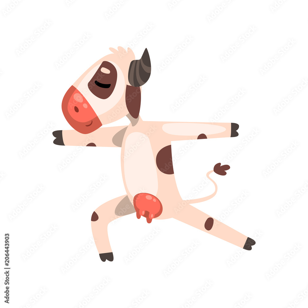 Cow standing in hero pose, funny farm animal cartoon character ...