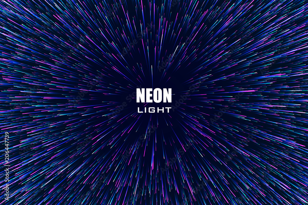 Light rays. Neon radial lines background for comic book. Circular ...