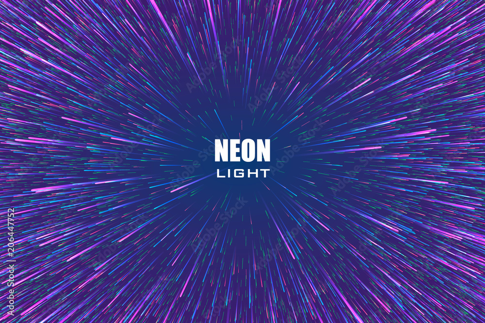 Light rays. Neon radial lines background for comic book. Circular ...