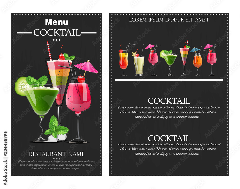 Cocktail drinks Vector realistic banner flyer layout. Night party ...