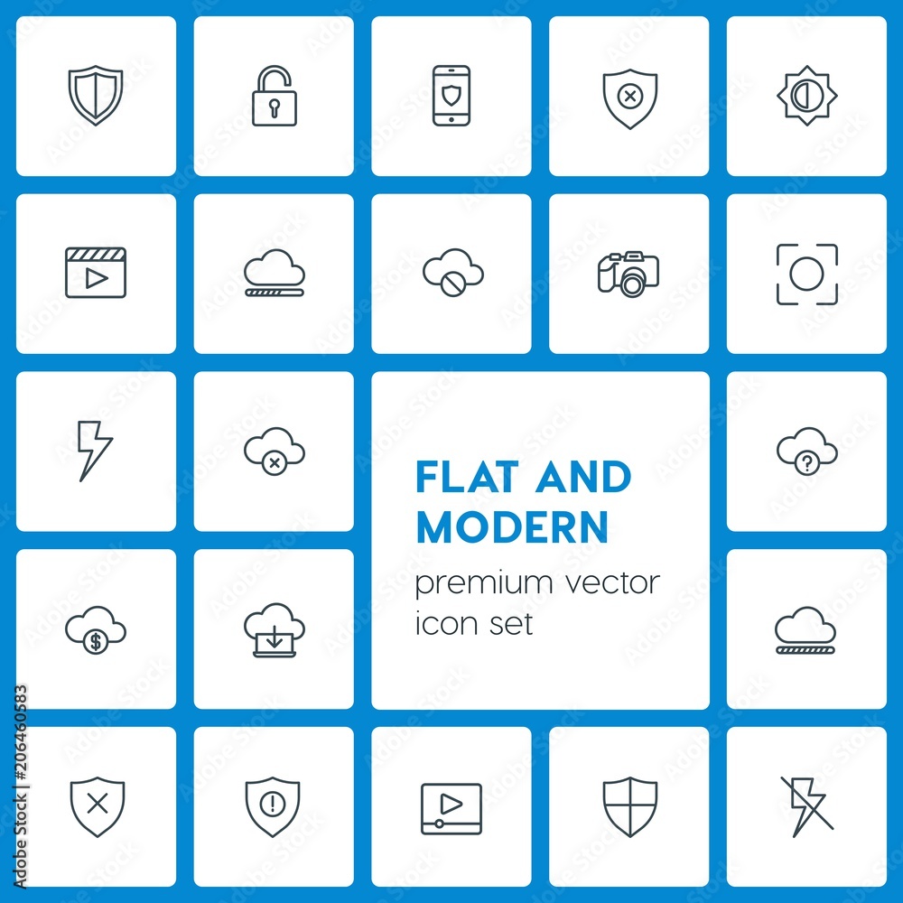 Modern Simple Set of cloud and networking, security, video, photos ...