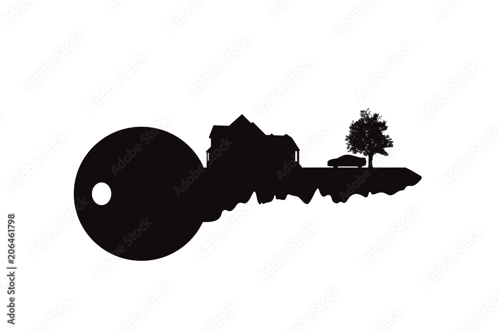 Vector silhouette of key with house on white background. Stock Vector ...