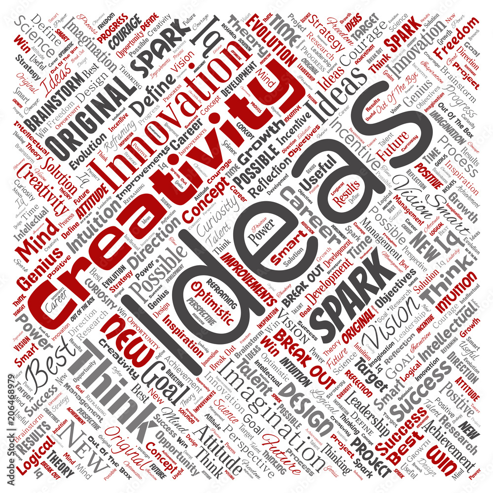 Vector conceptual creative idea brainstorming human square red word ...