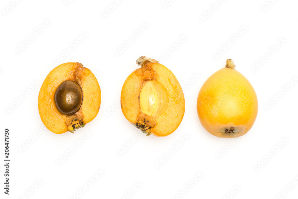 Fresh orange Japanese loquats collection top view isolated on white ...