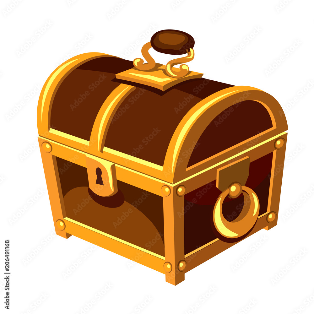 Vintage wooden chest with gold handle hinge isolated on white ...