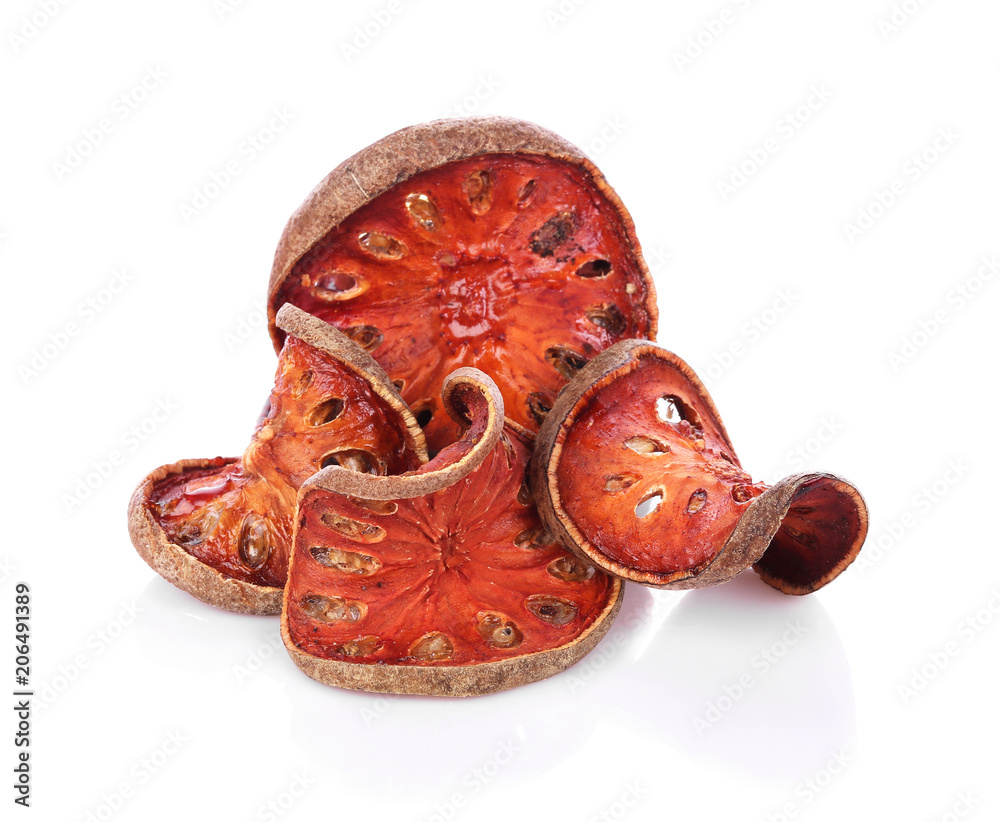 Bale Fruit dried tee. Isolated on white. Bale fruit is tropical fruit ...