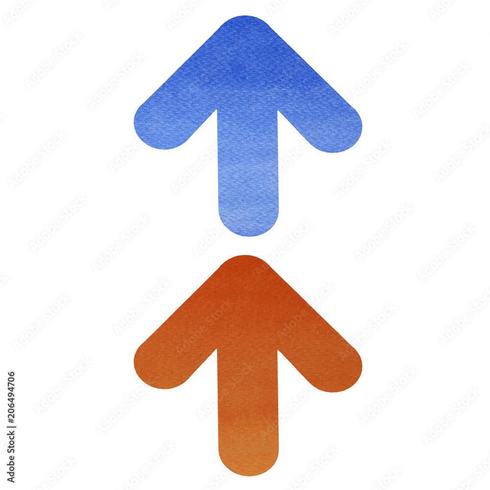 double arrow icon, 2 arrows symbol direction up - blue red watercolor ...
