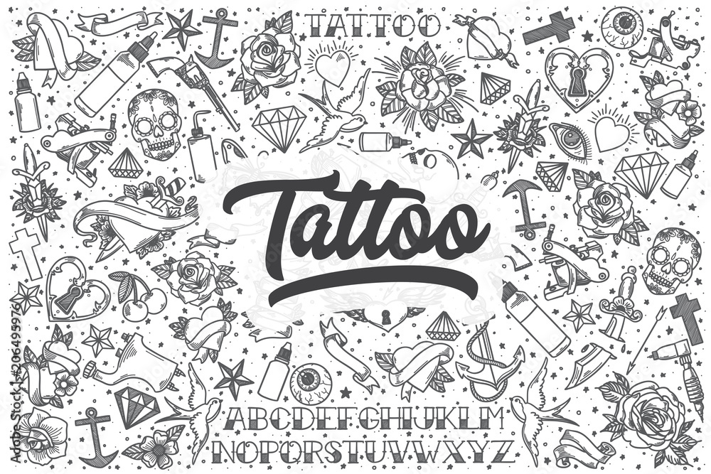 Vetor de Hand drawn tattoo vector doodle set. do Stock | Adobe Stock
