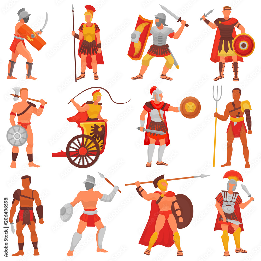 Gladiator vector roman warrior character in armor with sword or weapon ...