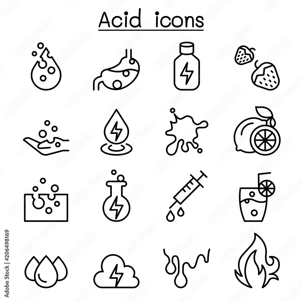 Acid icon set in thin line style Stock Vector | Adobe Stock