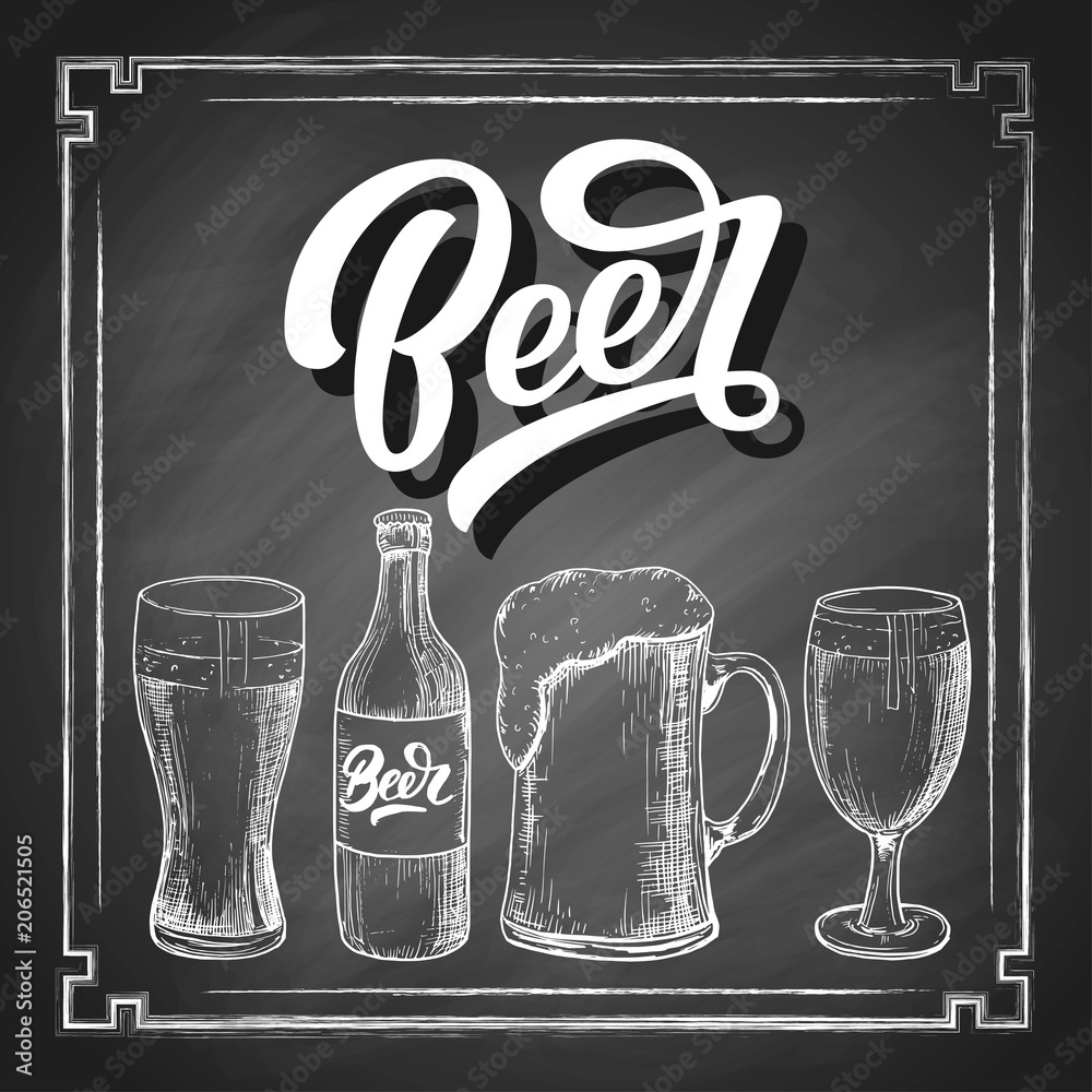 Beer hand lettering, vintage brush typography, with hand-drawn sketch ...