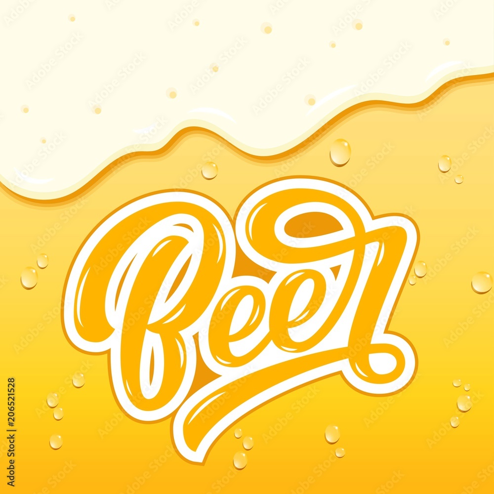 Beer hand lettering, custom typography, cartoon letters on liquid ...