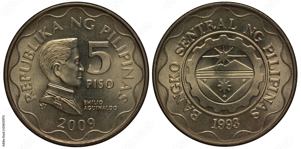 Philippines coin 5 five piso 2009, Emilio Aguinaldo bust an ...
