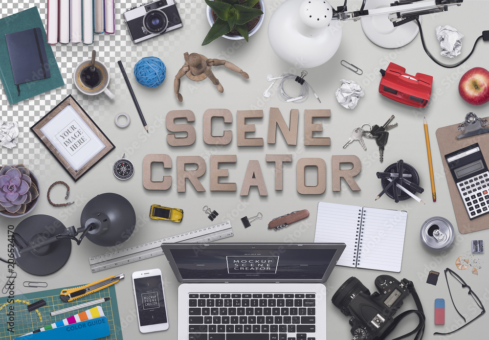 Scene Creator with 50 Desk Accessories Stock Template | Adobe Stock