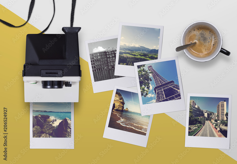 Instant Camera Scene Creator with Instant Film Mockup Stock Template ...