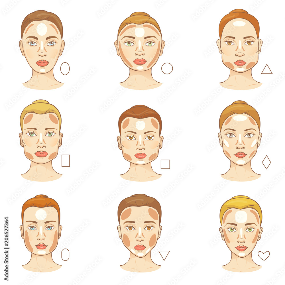 Woman face type vector female character portrait with facial shapes for ...