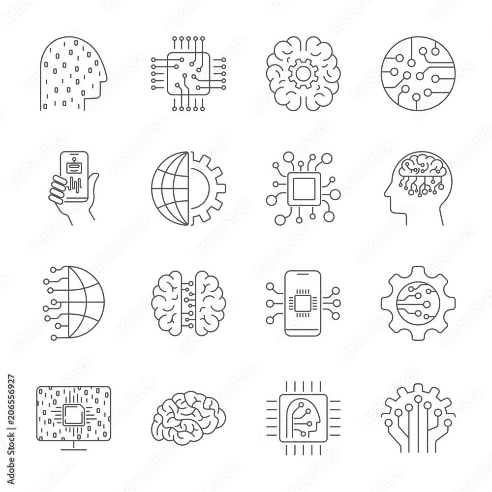Artificial Intelligence. AI icon set. Simple pictograms pack. Stroke ...