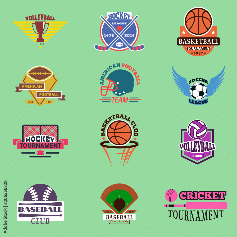 Sport badge template teams or clubs school balls and vector shooes ...