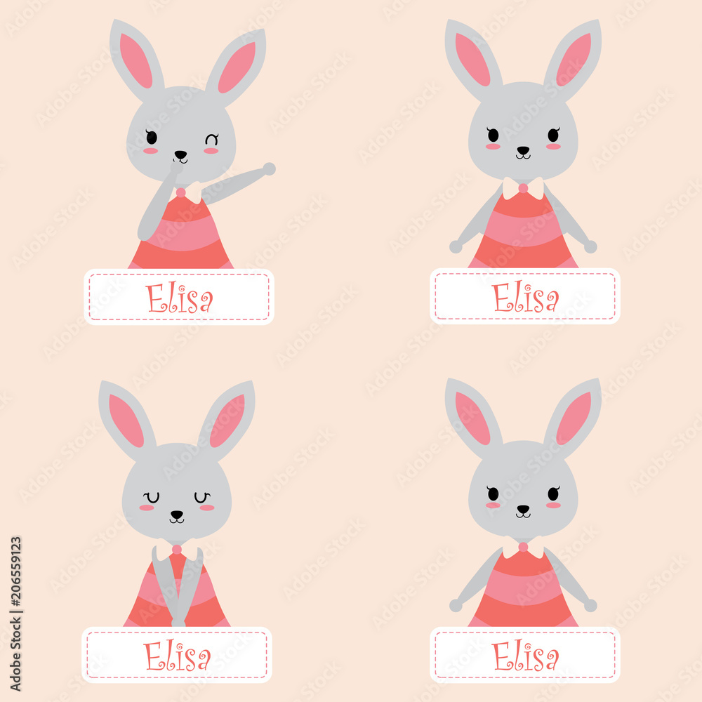 Vector cartoon illustration with cute bunnies suitable for kid name tag ...