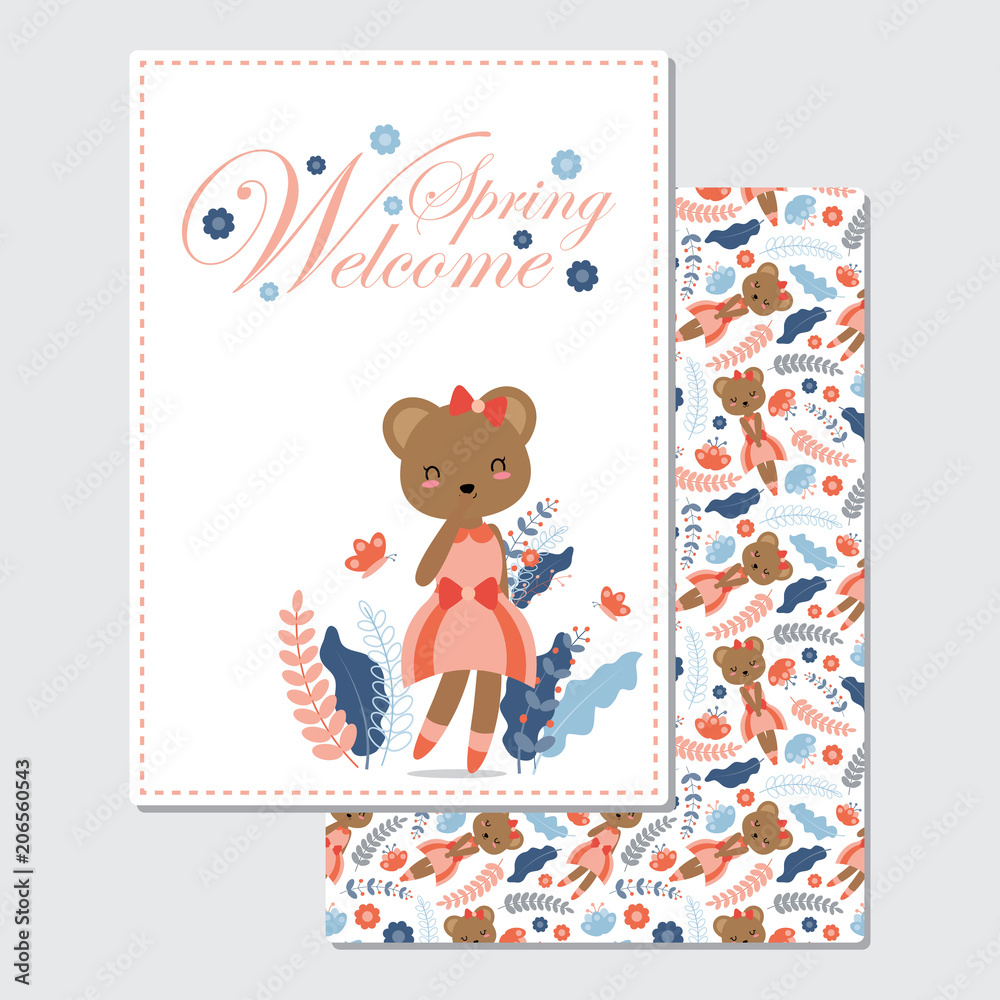 Vector cartoon illustration with cute bear girl smiles suitable for ...