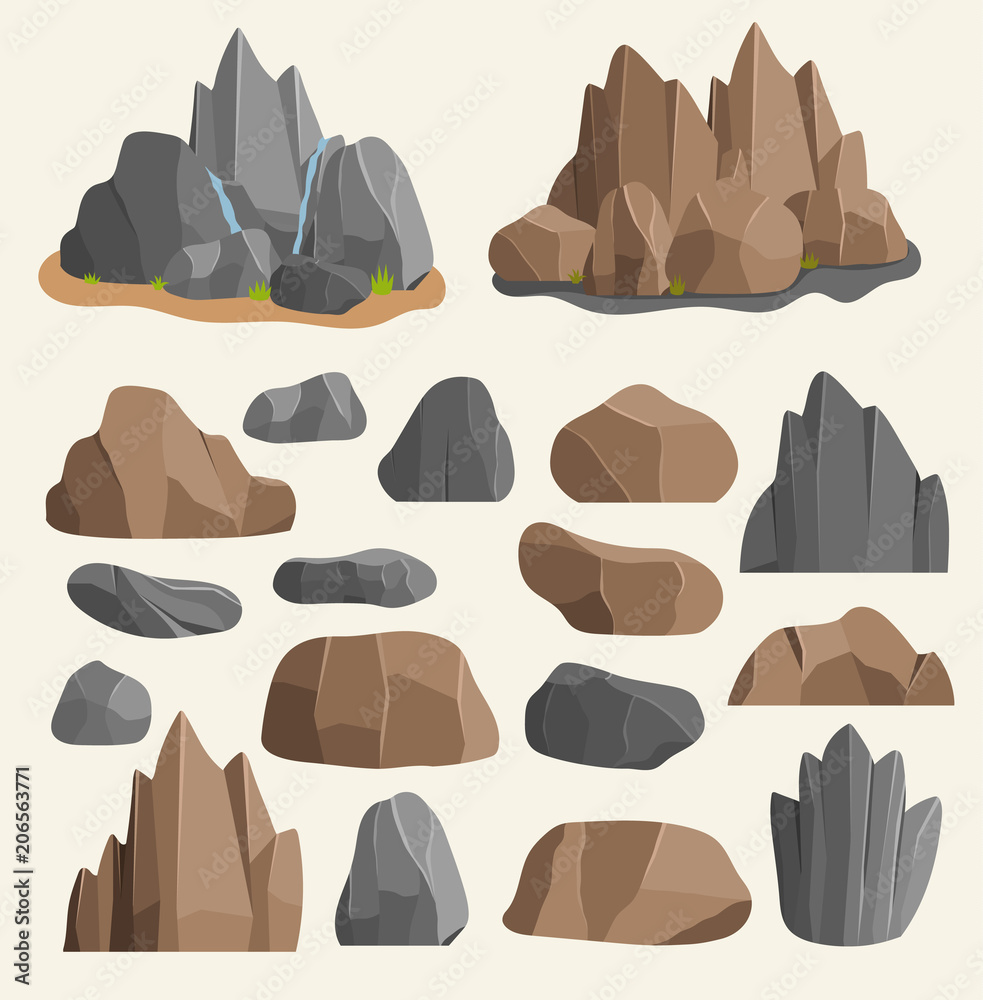 Stones rocks in cartoon style big building mineral pile. Boulder ...