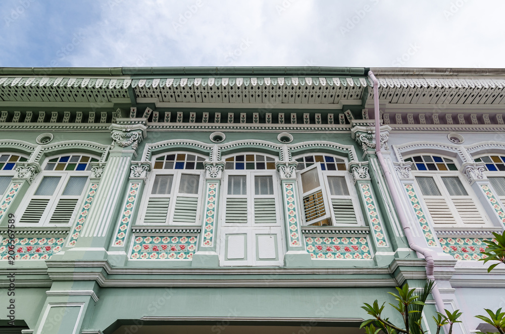 Colorful "Peranakan" House. The word 'Peranakan' used by the local ...