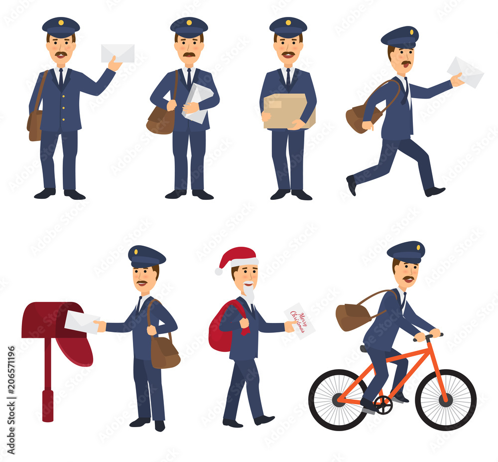 Postman vector mailman delivers mails in postbox or mailbox and post ...