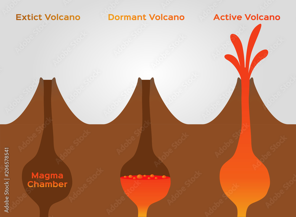 volcano stage infographic / extinct dormant and active volcano /vector ...
