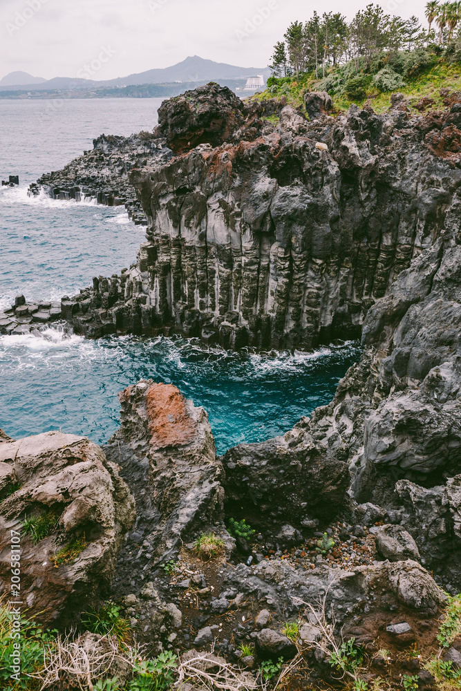 Volcanic Rock Shore at Jusangjeolli. Jeju Island, South Korea. The ...