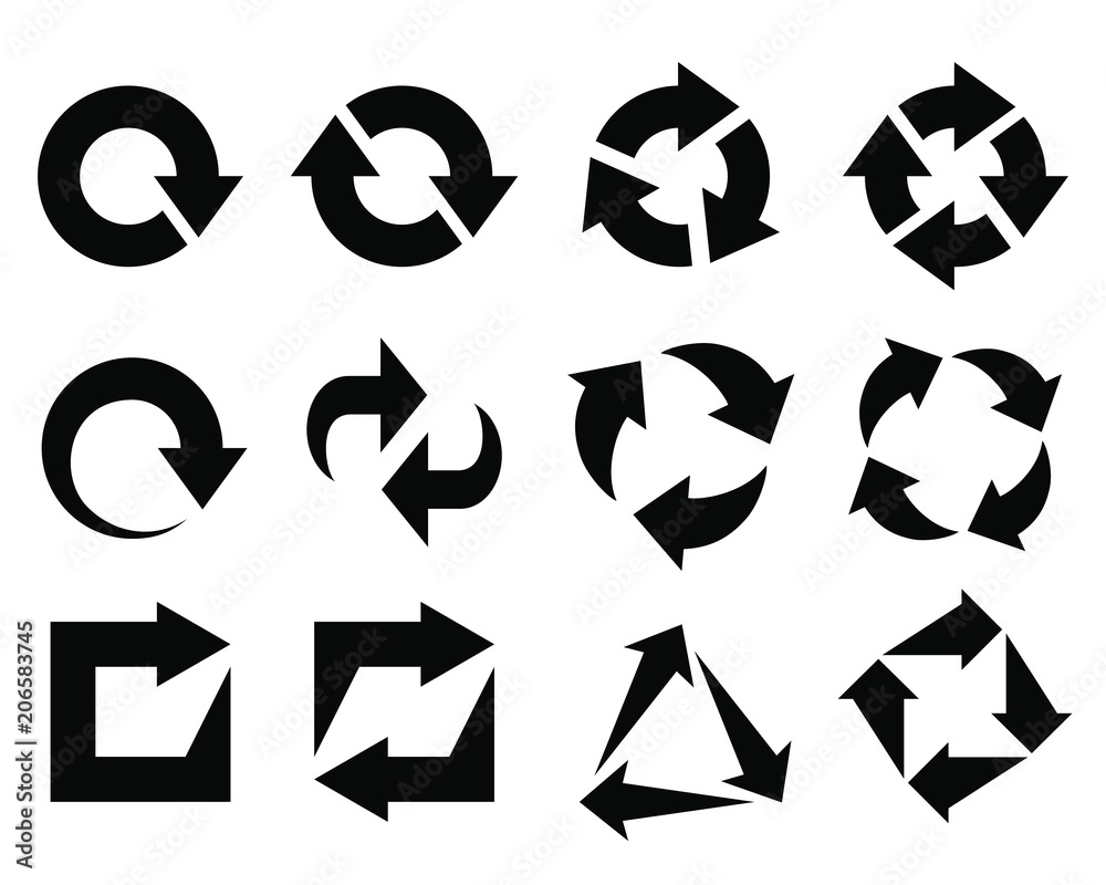 Recycled set black symbols isolated on white background. Icon recycled ...