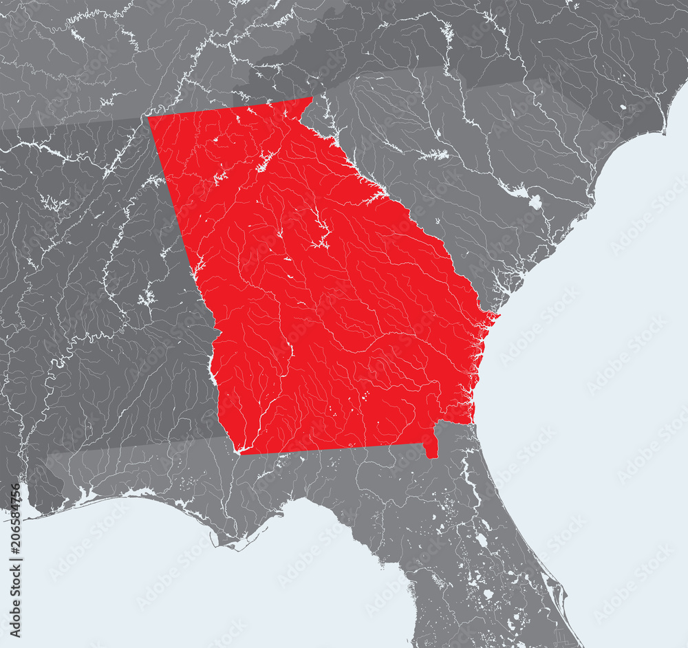U.S. states - map of Georgia. Hand made. Rivers and lakes are shown ...