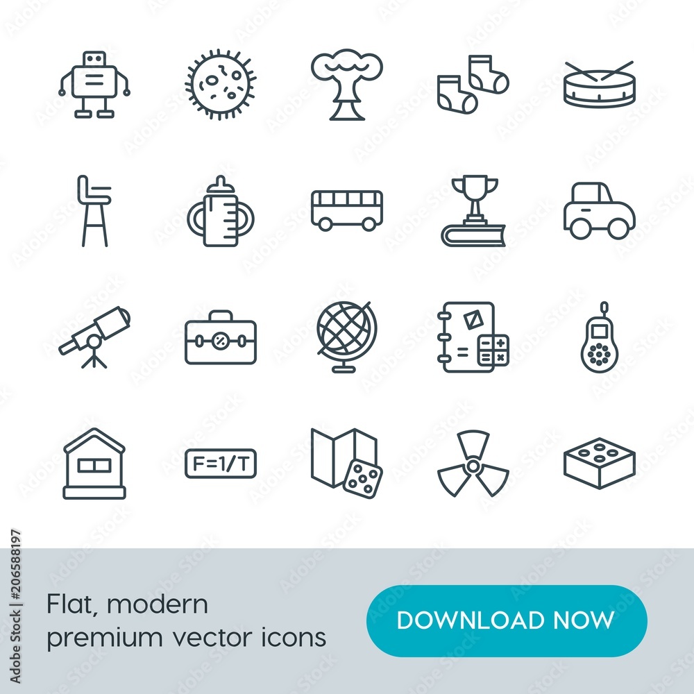 Modern Simple Set of science, education, kids and toys Vector outline ...