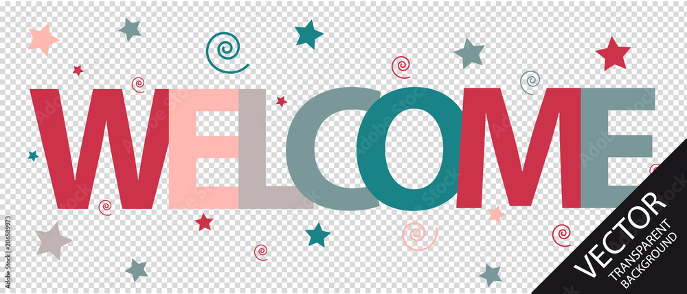 Welcome Text With Stars And Spirals - Colorful Vector Illustration ...