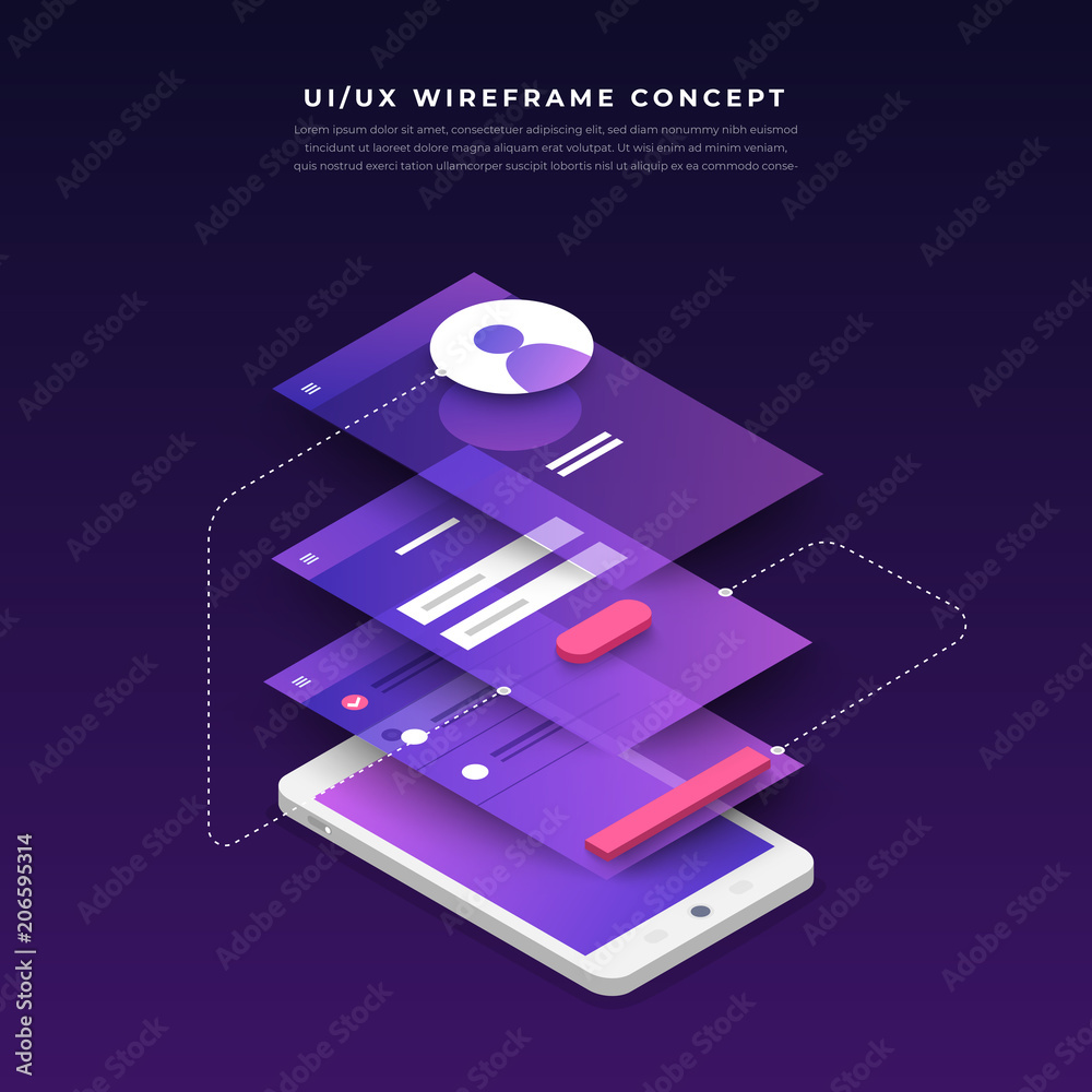 Ux Ui Flowchart Mock Ups Mobile Application Concept Isometric Flat