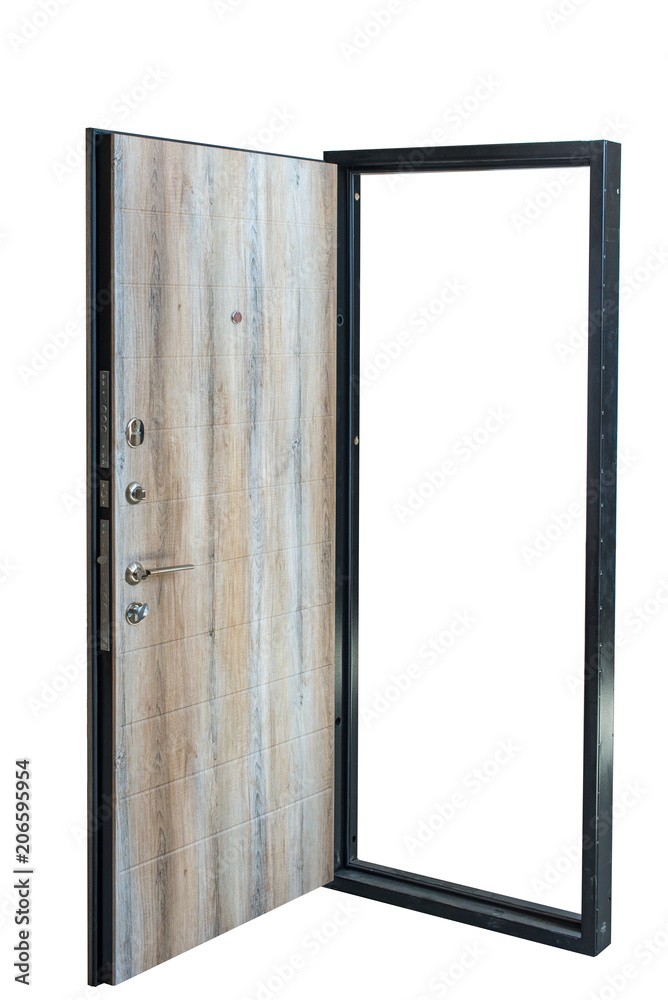 Open wooden door isolated at white background. Image of a open door ...