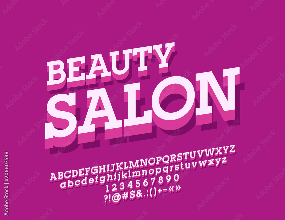 Vector Bright Logo Beauty Salon. Isometric Font with Shadow. 3D ...