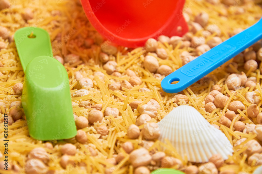 Montessory sensory texture experimentation in school Stock Photo ...